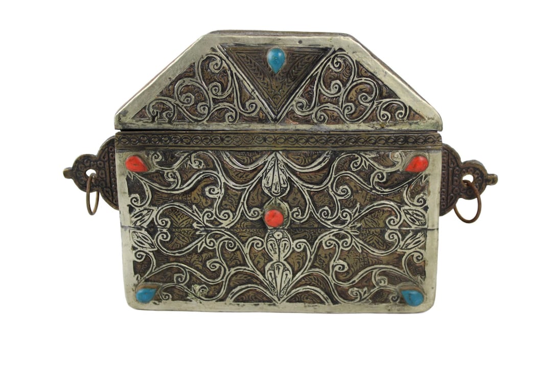 Tibetan ANTIQUE GAO Prayer Box Arabic Pray Book Case Brass and Copper W ...