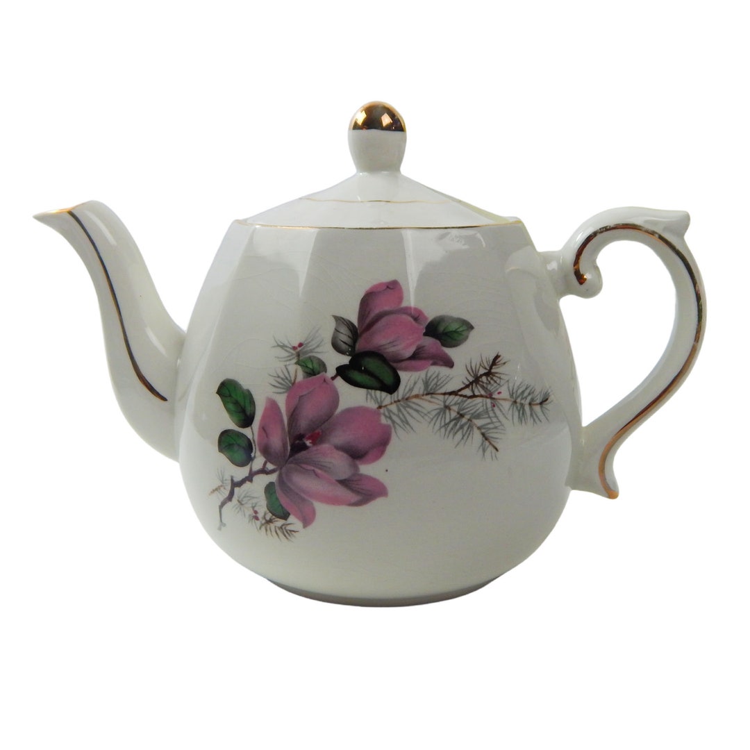 Staffordshire England Ellgreave Teapot Pink Magnolias Gold Gilt Trimmed ...