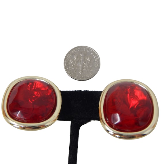 Red Clip On Earrings Framed in Oval Gold Tone, Chunky… - Gem