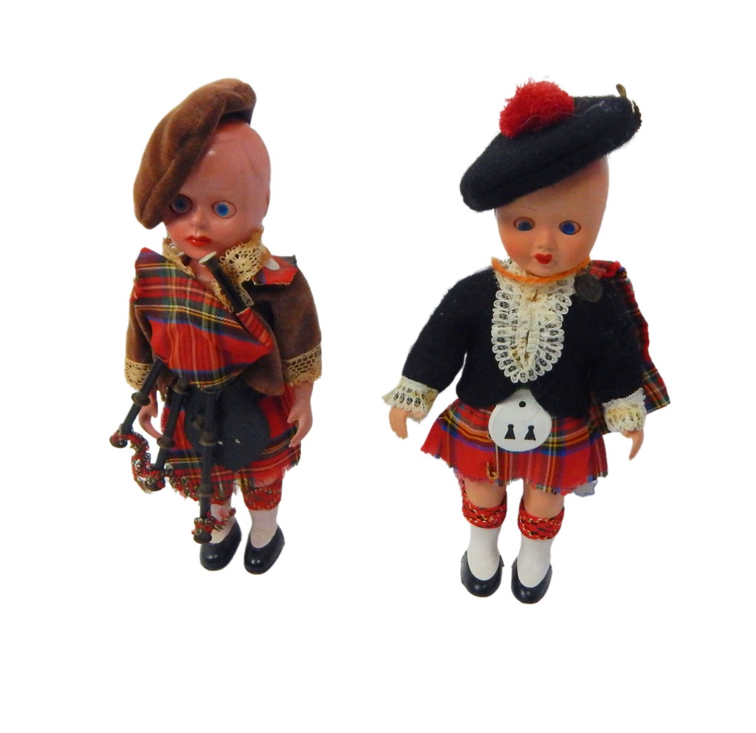 Scottish Folk Art Dolls in Kilts Set of Two Traditional Costumes W ...