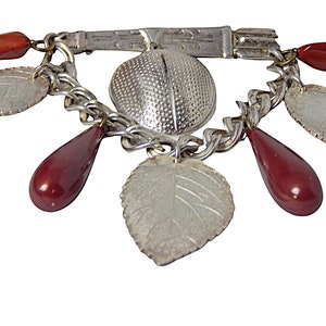 Kate Hines Dangle Brooch Red Jasper W Silver Tone Beetle and Leaves ...