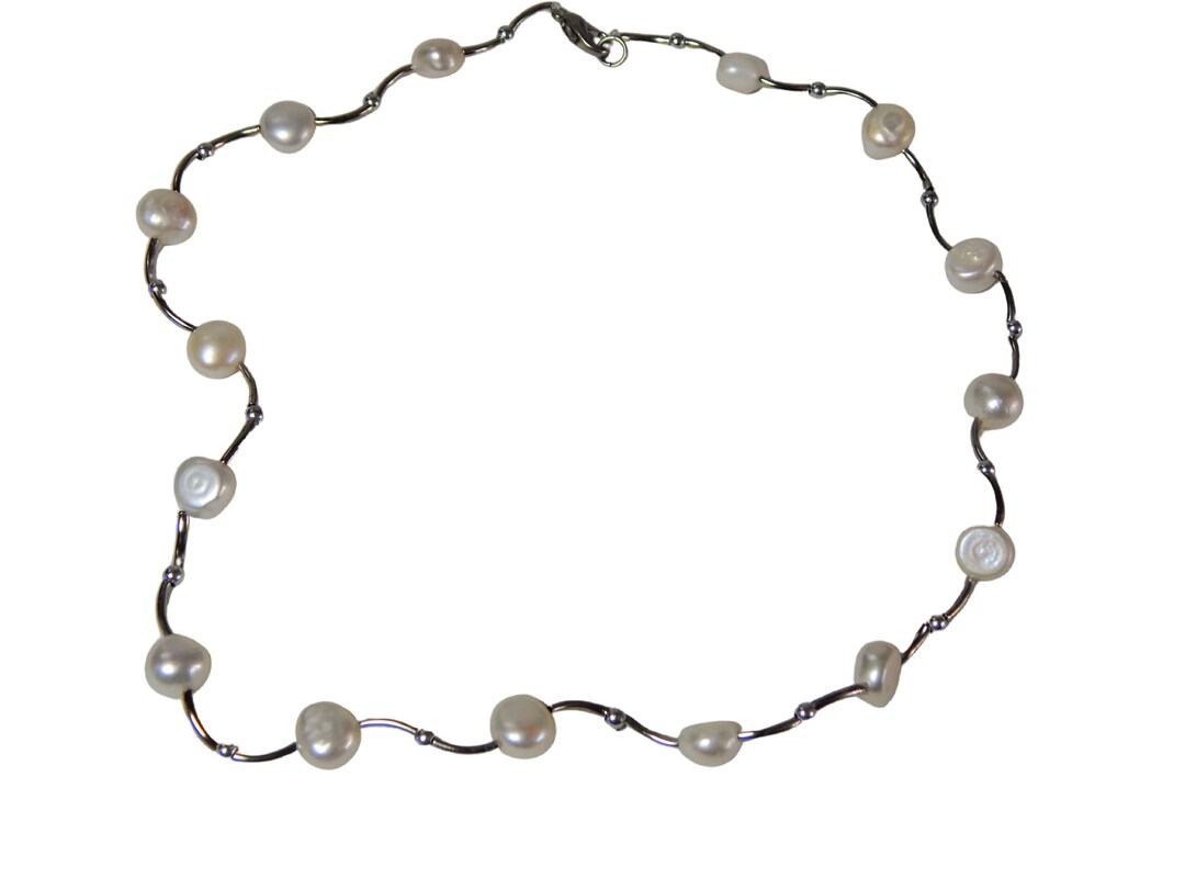 Genuine Freshwater Pearl Choker Necklace White Coin Pearl Etsy