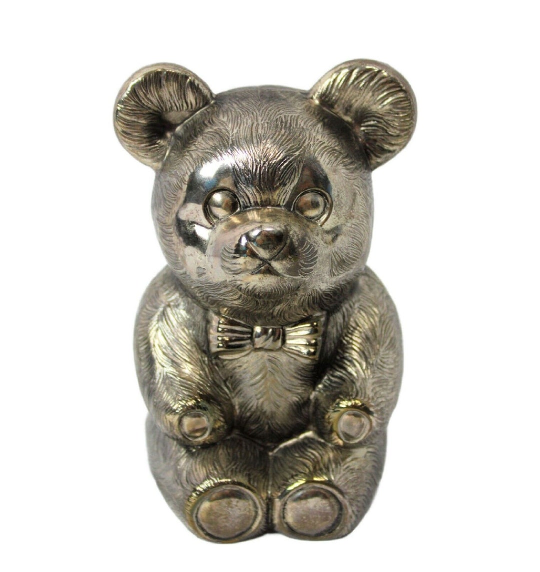 Teddy Bear Coin Bank Silver Plated Made Japan Vintage - Etsy