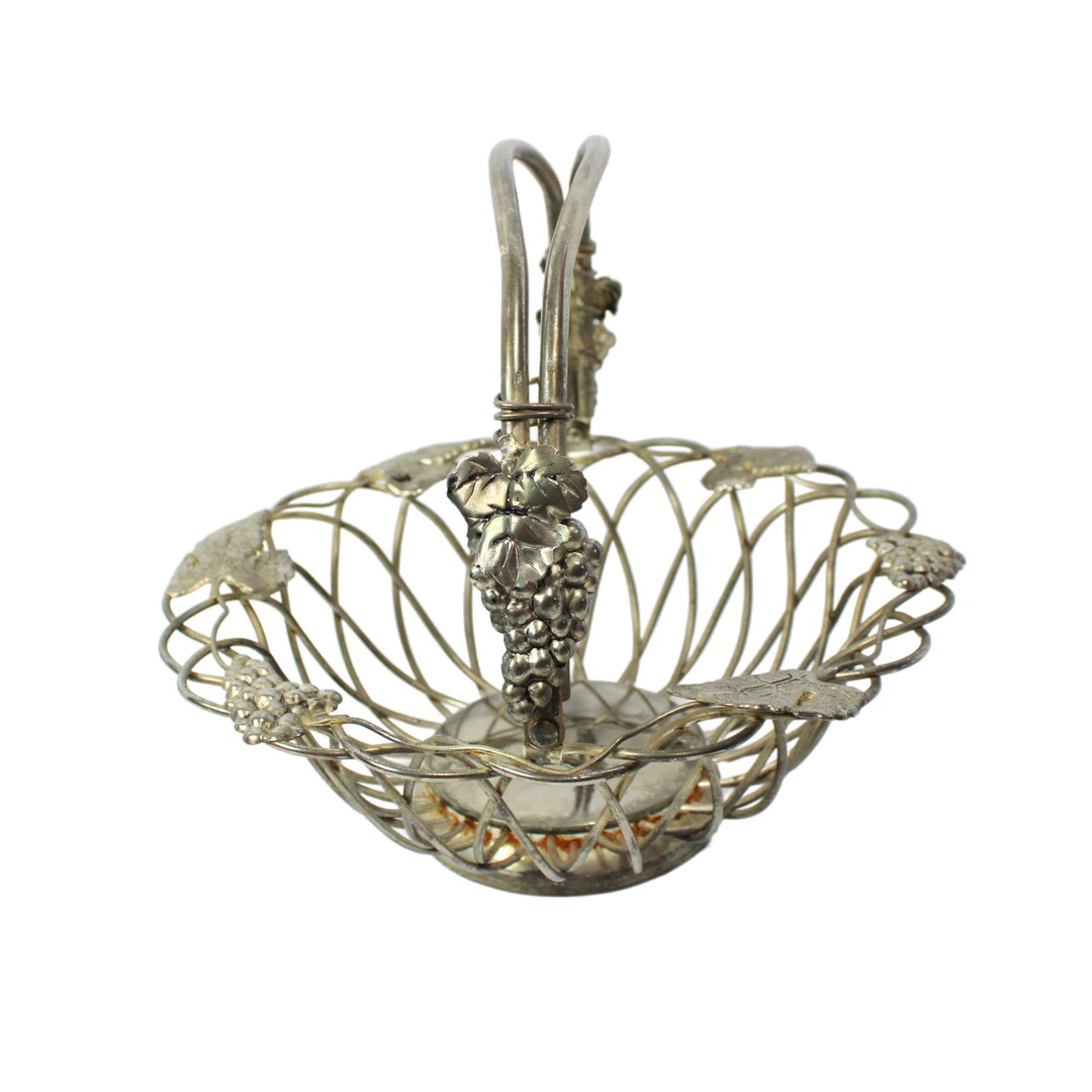 Silver Plate Godinger Wire Grapevine Basket Moveable Handle 11.5 Inch ...