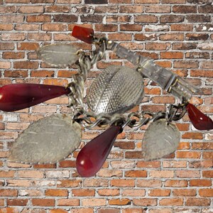 Kate Hines Dangle Brooch Red Jasper W Silver Tone Beetle and Leaves ...