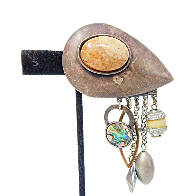 Vintage Kate Hines Brooch: Aged Copper Dangle Charms With Abalone ...