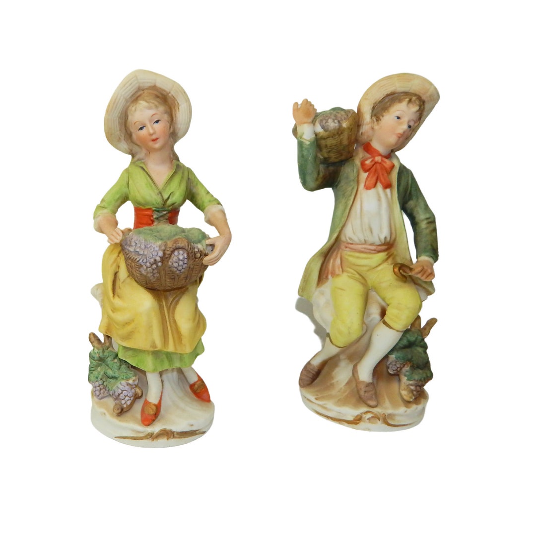 Homco Porcelain Figurine Couple Gathering Grapes Harvest Numbered 1258 ...
