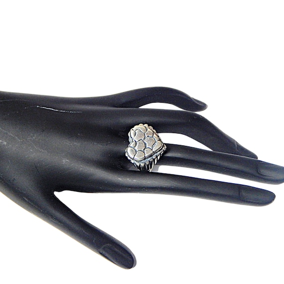 Sterling Silver Chunky Nugget Ring Heart Shape Black … - Gem