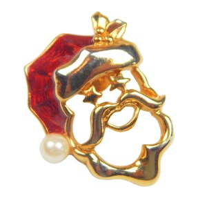 Santa Lapel Pin Open Work Santa Claus in Red Enamel on Gold Tone With ...