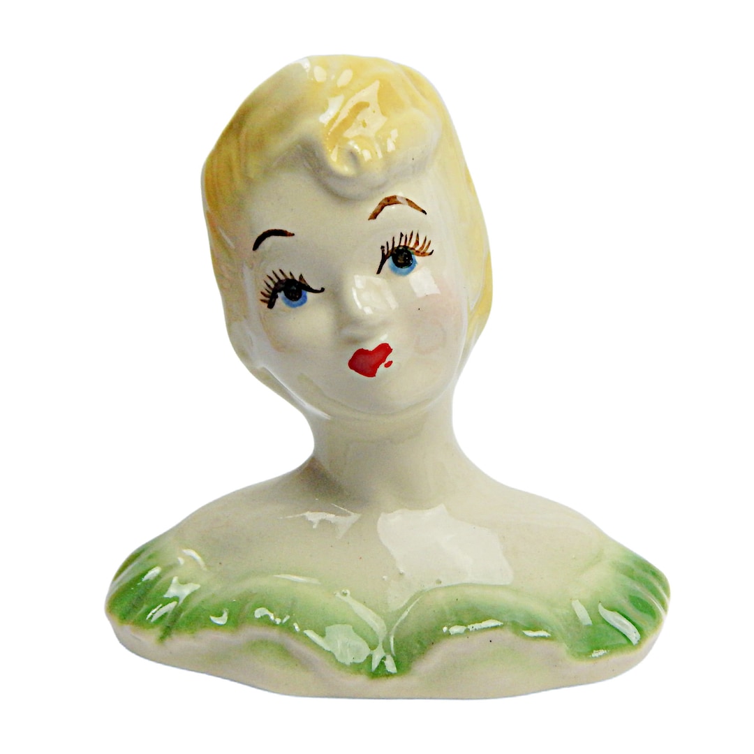 Horton Blonde Glamor Girl Lady Head Vase Green Dress Vintage 1950s ...