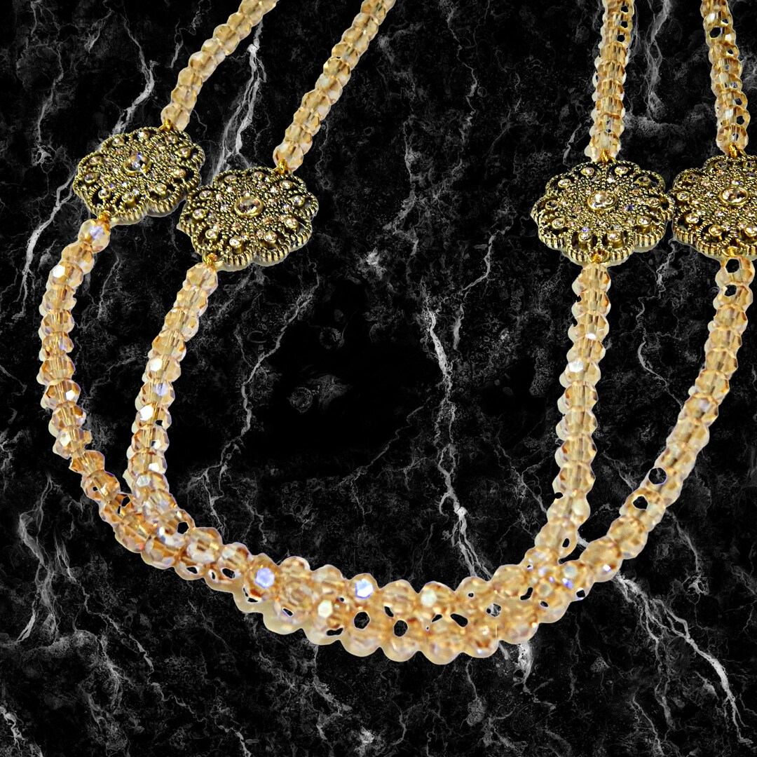 Heidi Daus Crystal Bead Necklace Long Rope With Rhinestone Flower ...