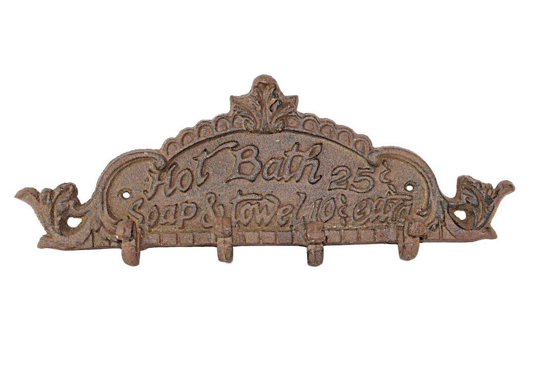 Cast Iron Wall Plaque Sign Hot Bath 25 Cents Soap and Towel Extra ...