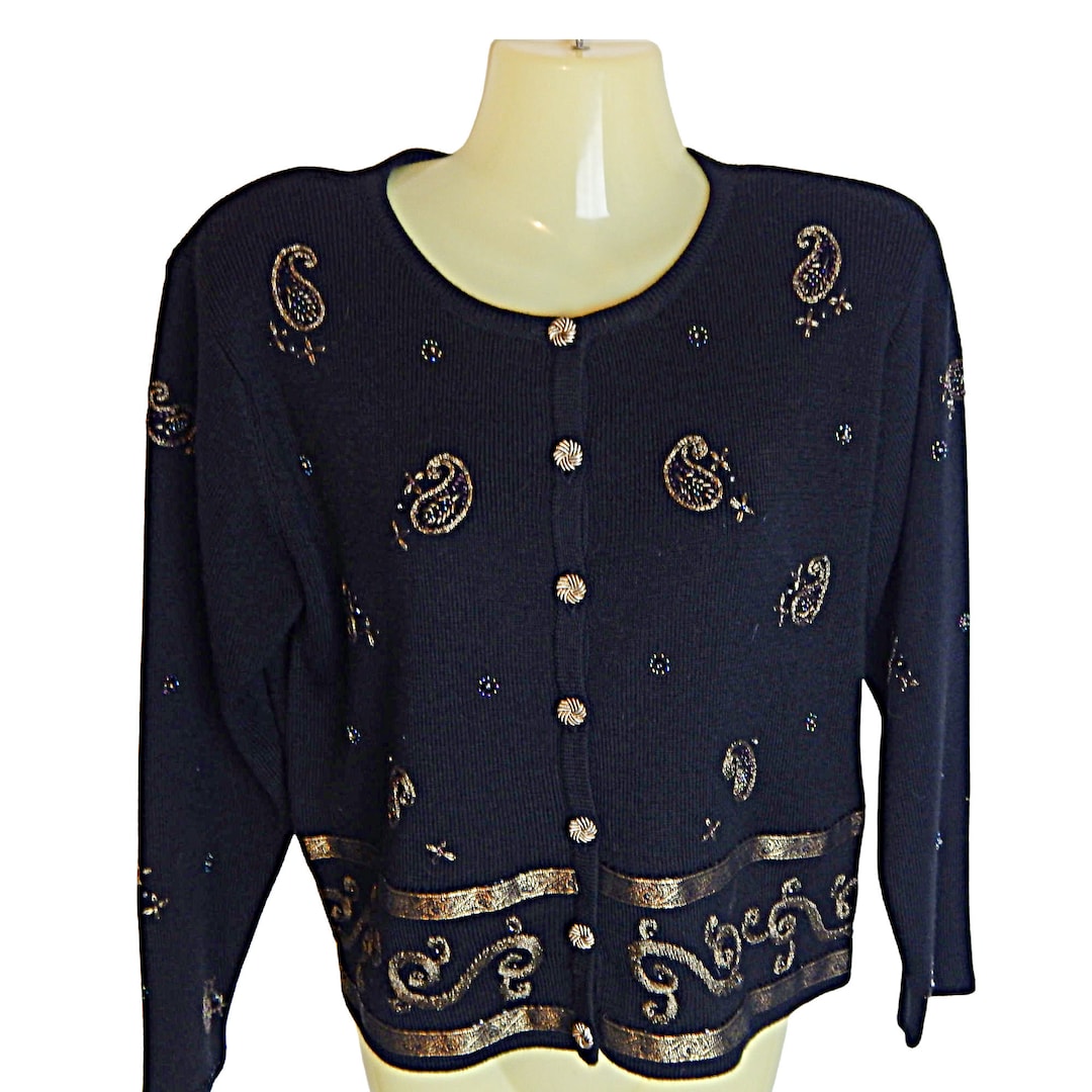 Vintage Talbots Cardigan: Petite Wool Blend With Gold Paisley ...