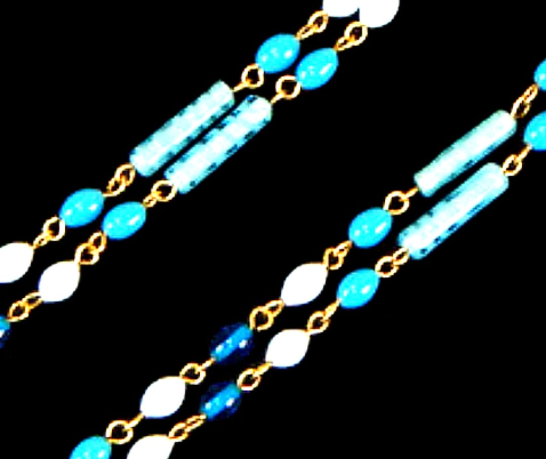 Art Glass Beaded Rope Necklace Long Single Strand W Oval and Oblong ...