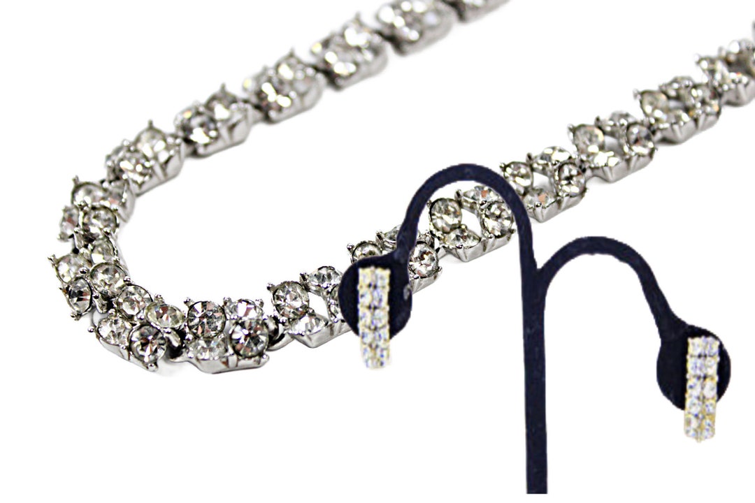 Henry Bogoff Rhinestone Jewelry Set Necklace and Clip on Earrings ...