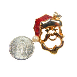Santa Lapel Pin Open Work Santa Claus in Red Enamel on Gold Tone With ...