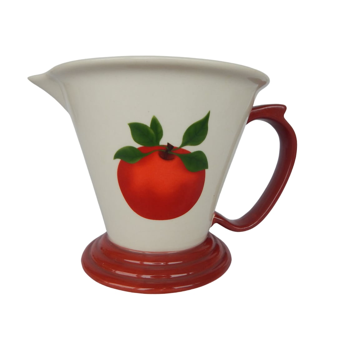 Large Red Apple Measuring Cup Pitcher Pedestal Ceramic Vintage Kitchen ...