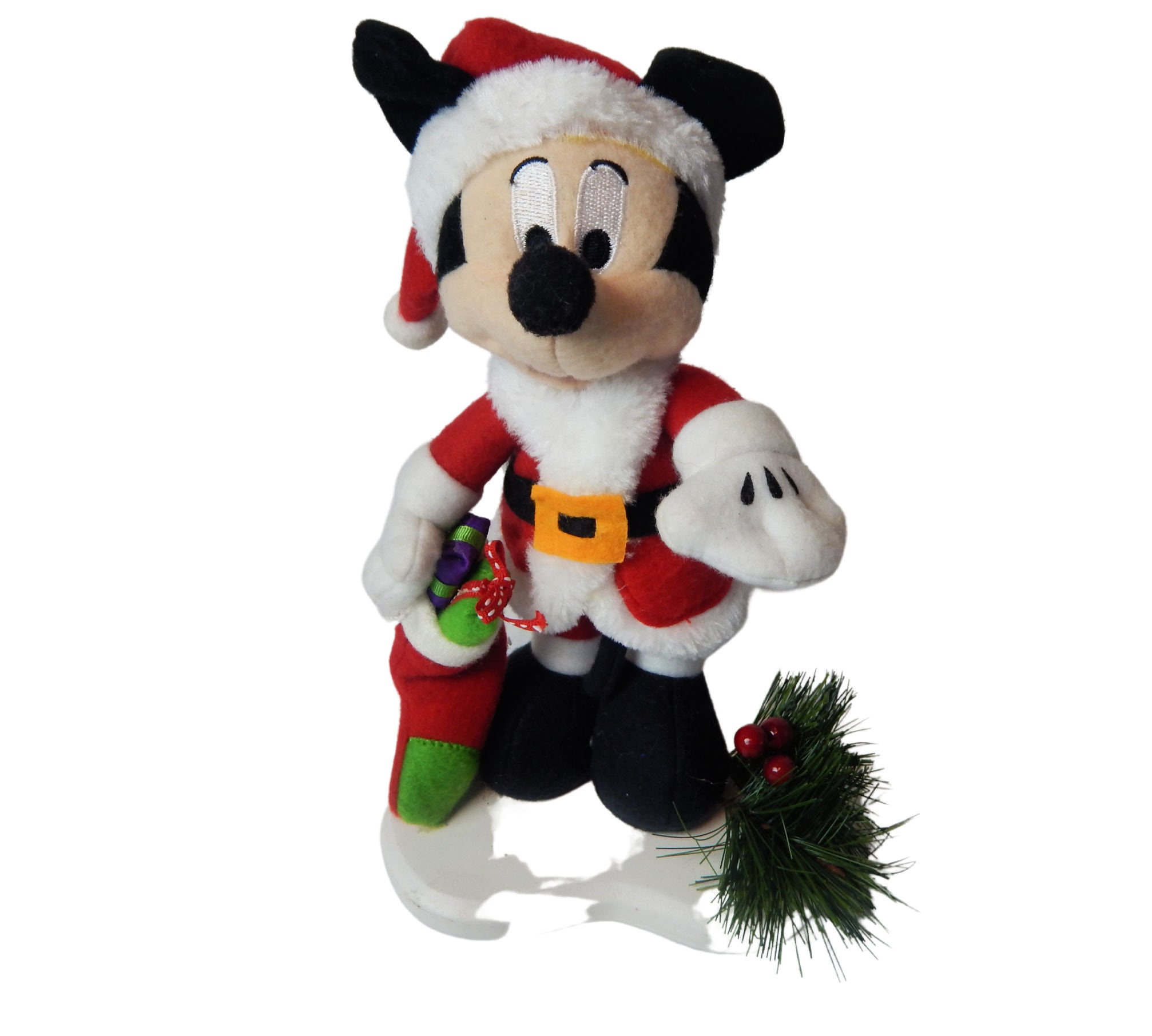 Mickey Mouse Christmas Santa Plush on Wood Base Micky Mouse | Etsy