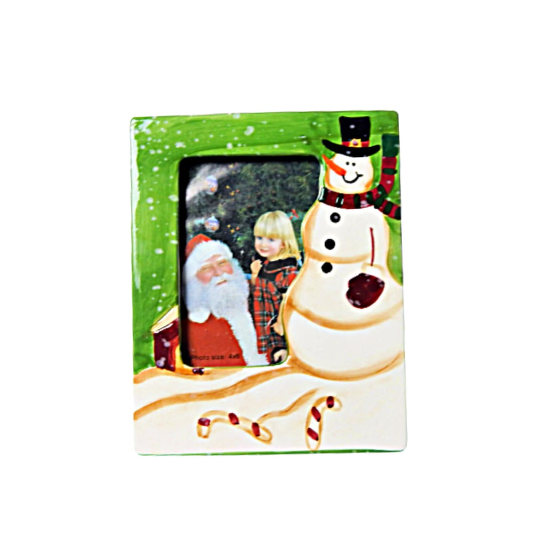 Ceramic Snowman Photo Frame With Candy Canes Ceramic Picture - Etsy