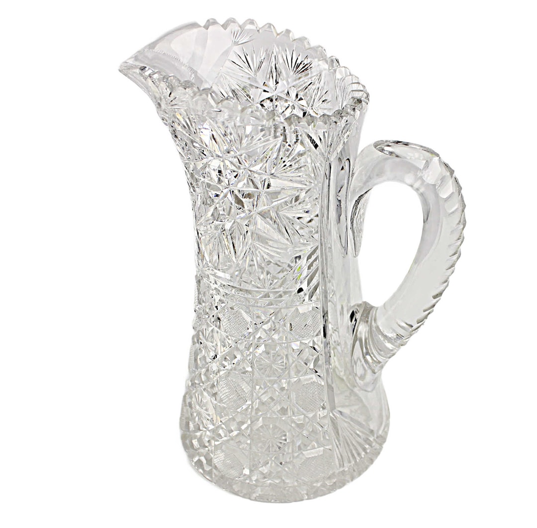 Antique American Period Brilliant Crystal Pitcher APB Cut Glass Flared ...