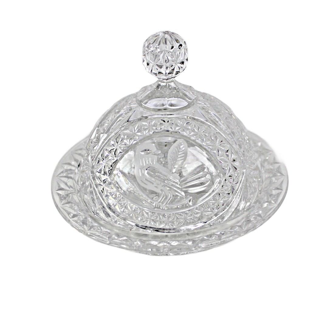 Hofbauer Byrds Collection Covered Butter or Cheese Dish Lead Crystal ...