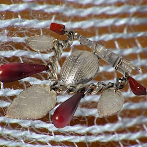 Kate Hines Dangle Brooch Red Jasper W Silver Tone Beetle and Leaves ...