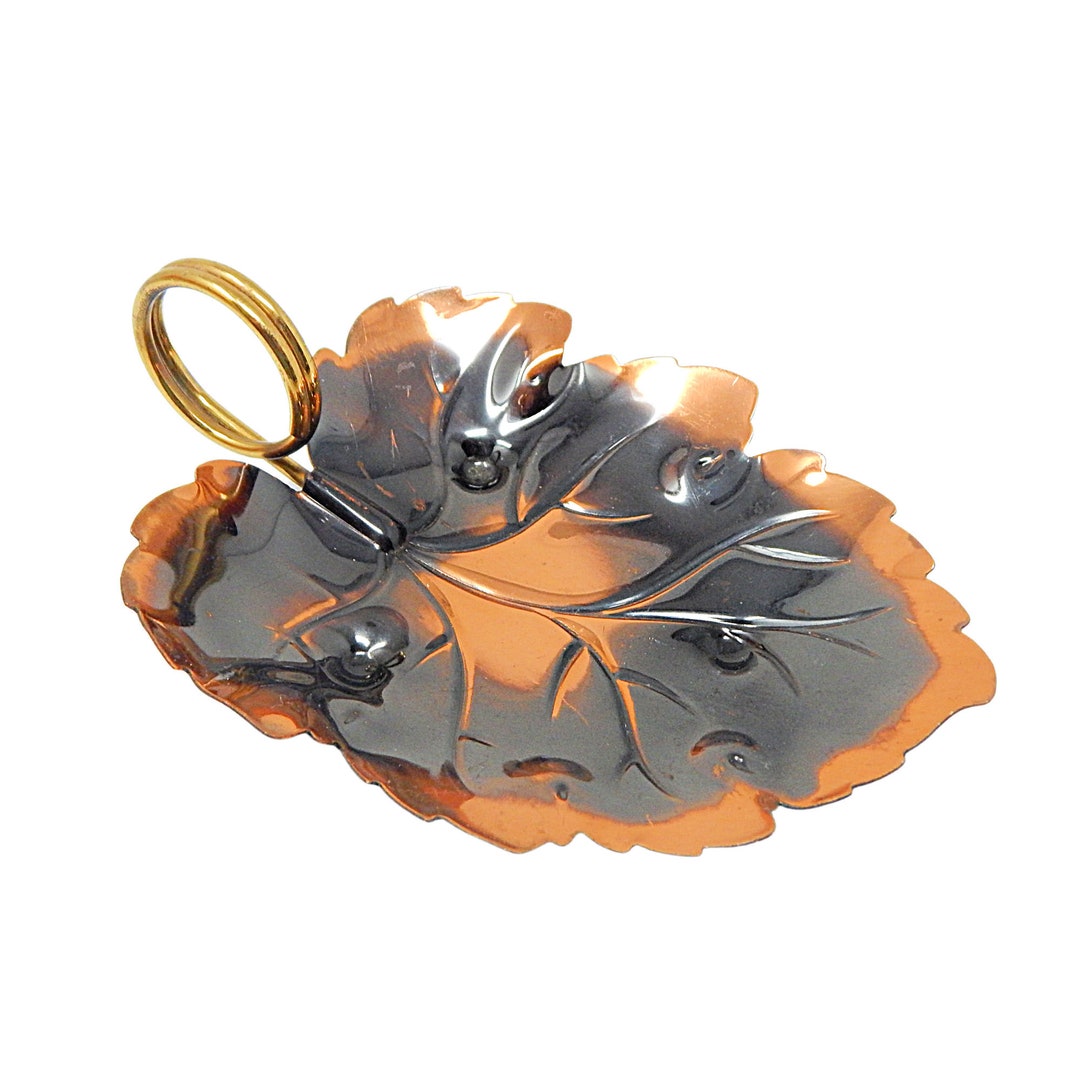 Copper Leaf Shape Candy Nut Dish Veined Leaf Trinket Tray Made in USA ...