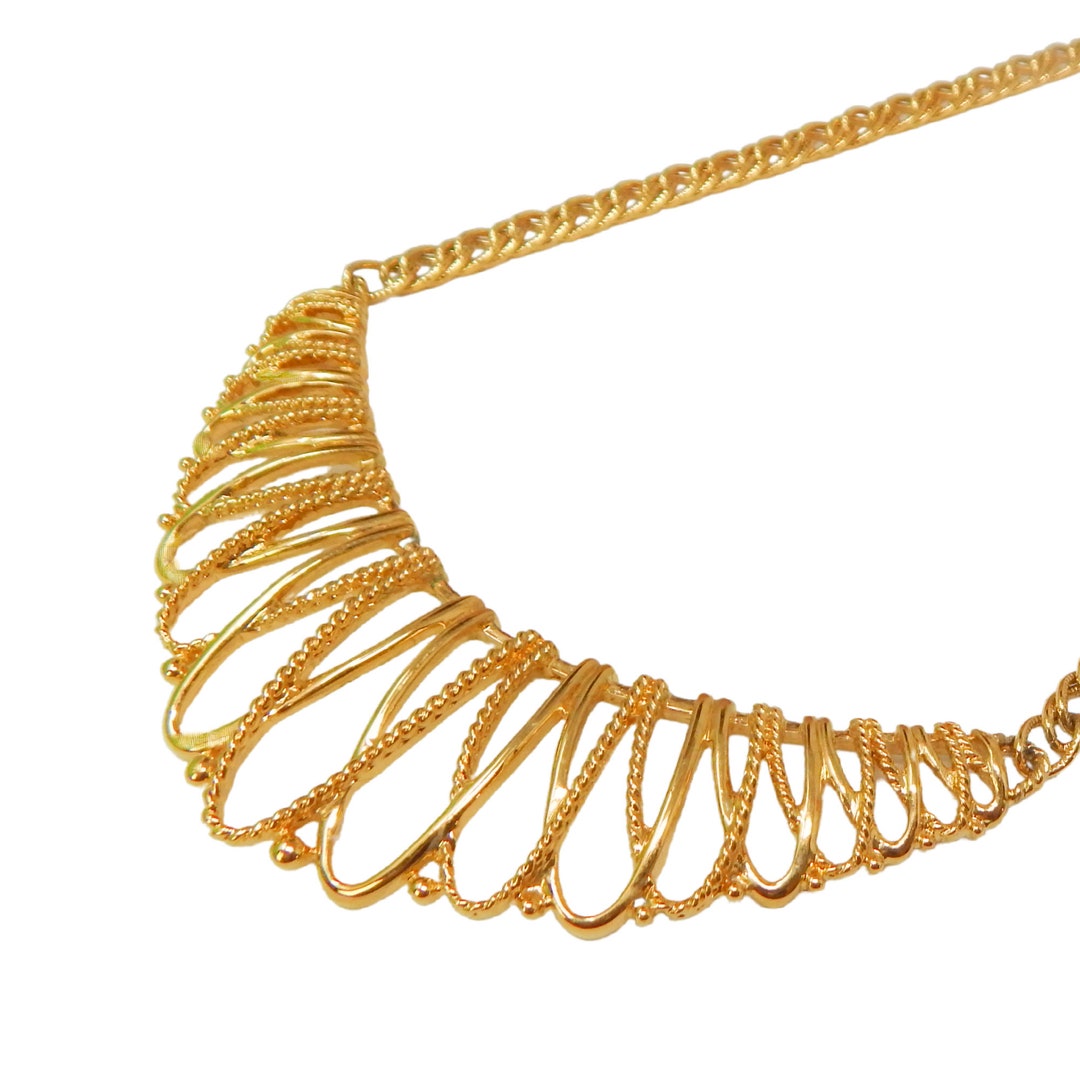 Bib Necklace With Overlapping Open Loops in Gold Tone Choker - Etsy