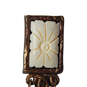 Kate Hines Carved Bone and Quartz Dangle Earrings Framed in Copper ...