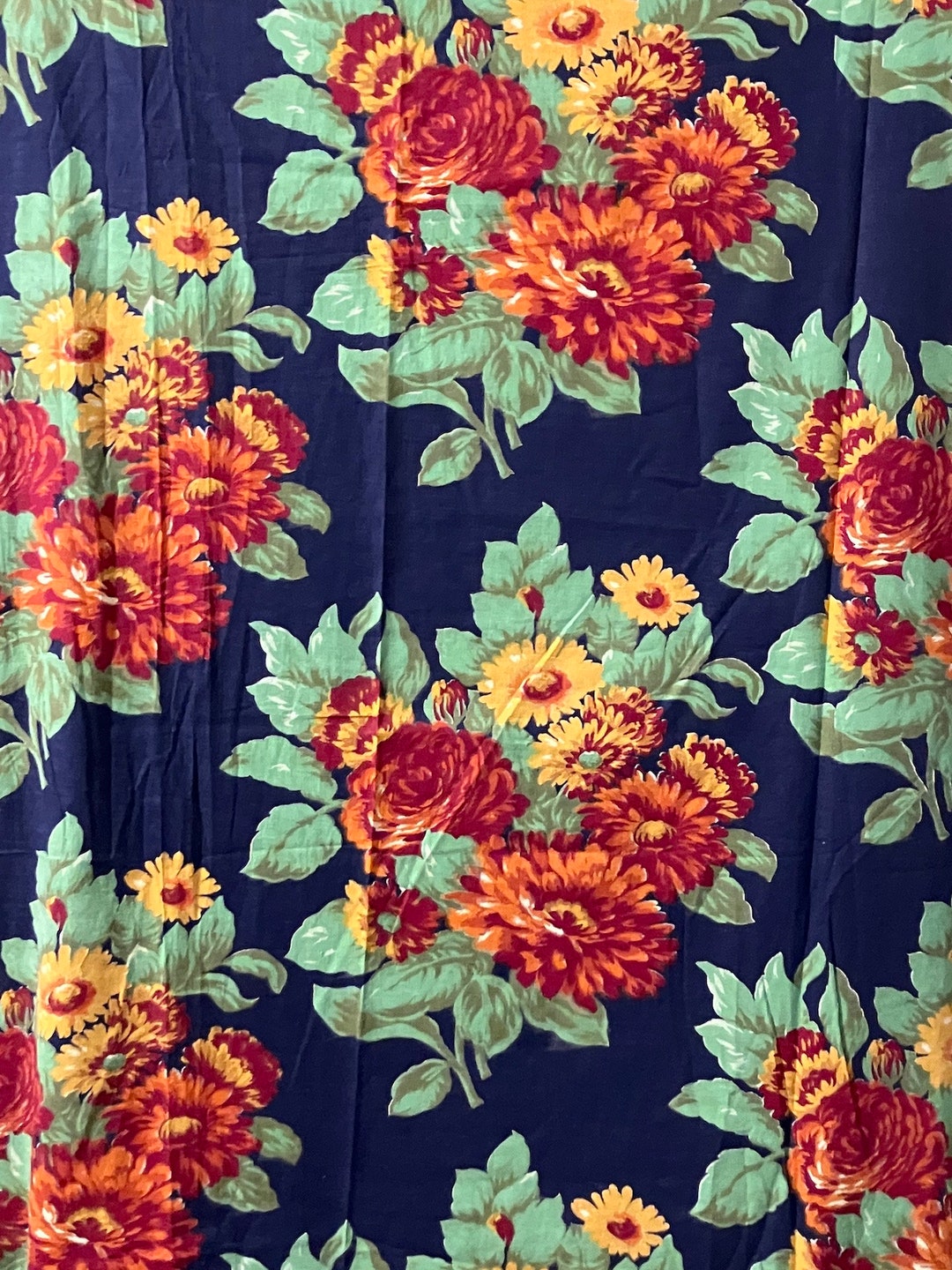 Beautiful Large Scale Floral Printed Fabric From Early Twentieth ...