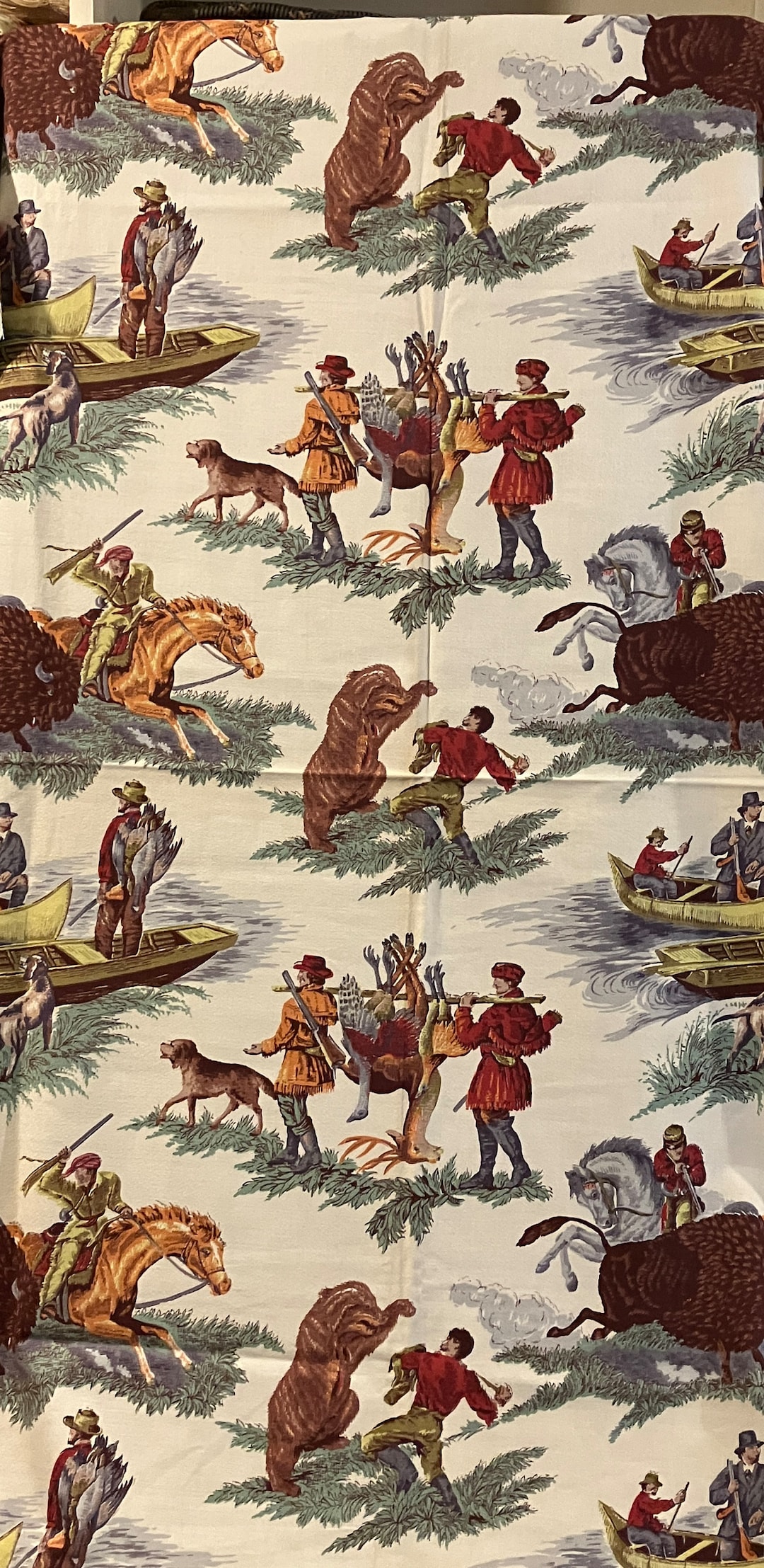 Fun 1950s American Hunting Print Fabric - Etsy