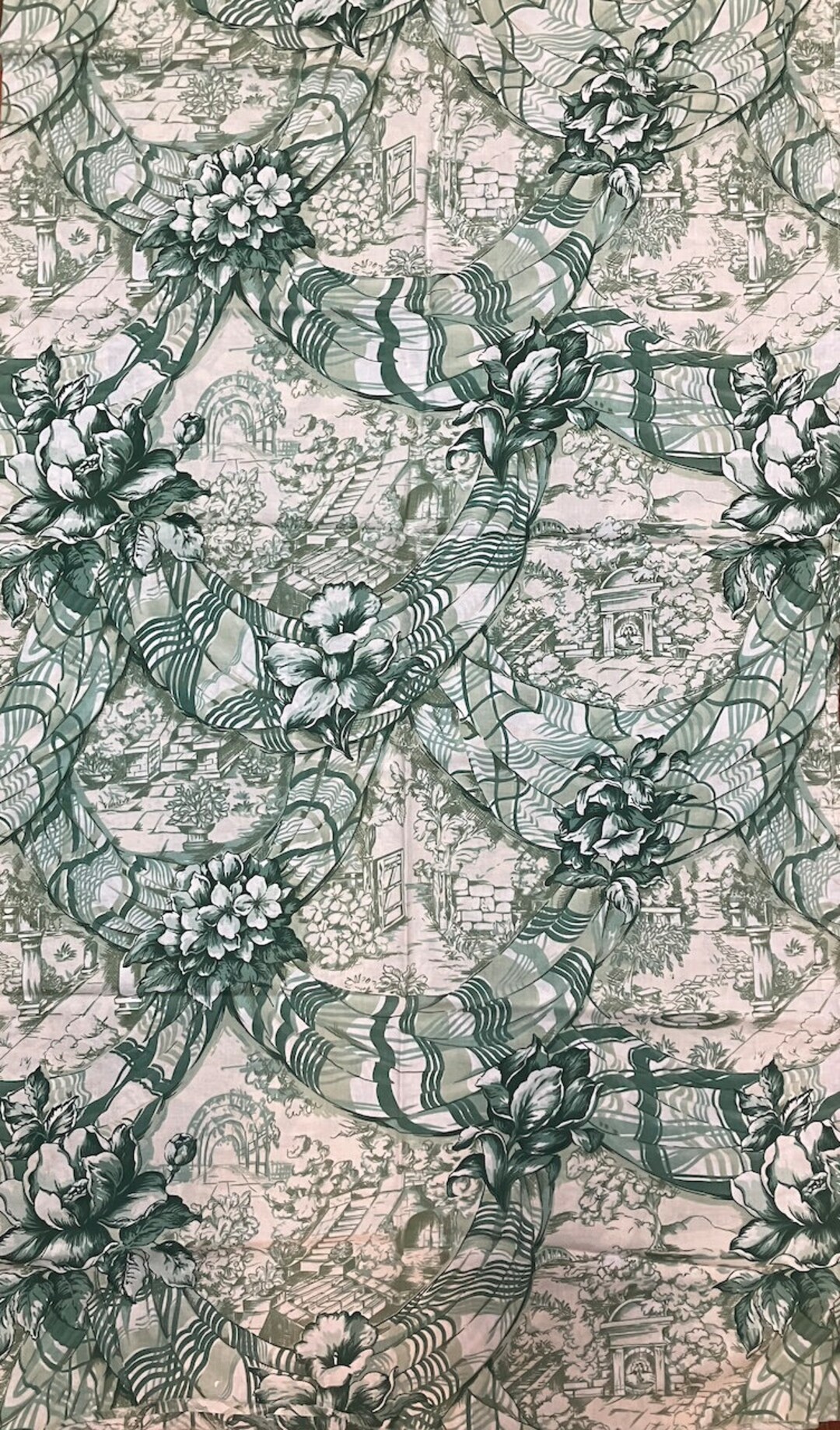 Lovely Light Piece of French (?) 1980s Toile Style Fabric With Swags ...