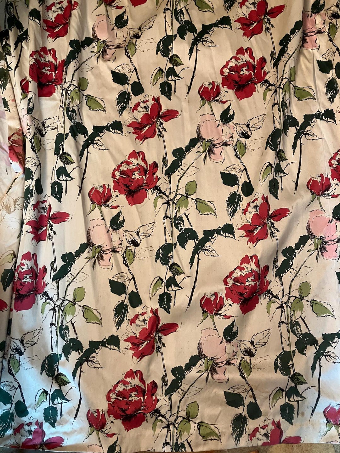 Fabulous Pair of French 1950s Rose Print Curtains Collection J Leleu ...