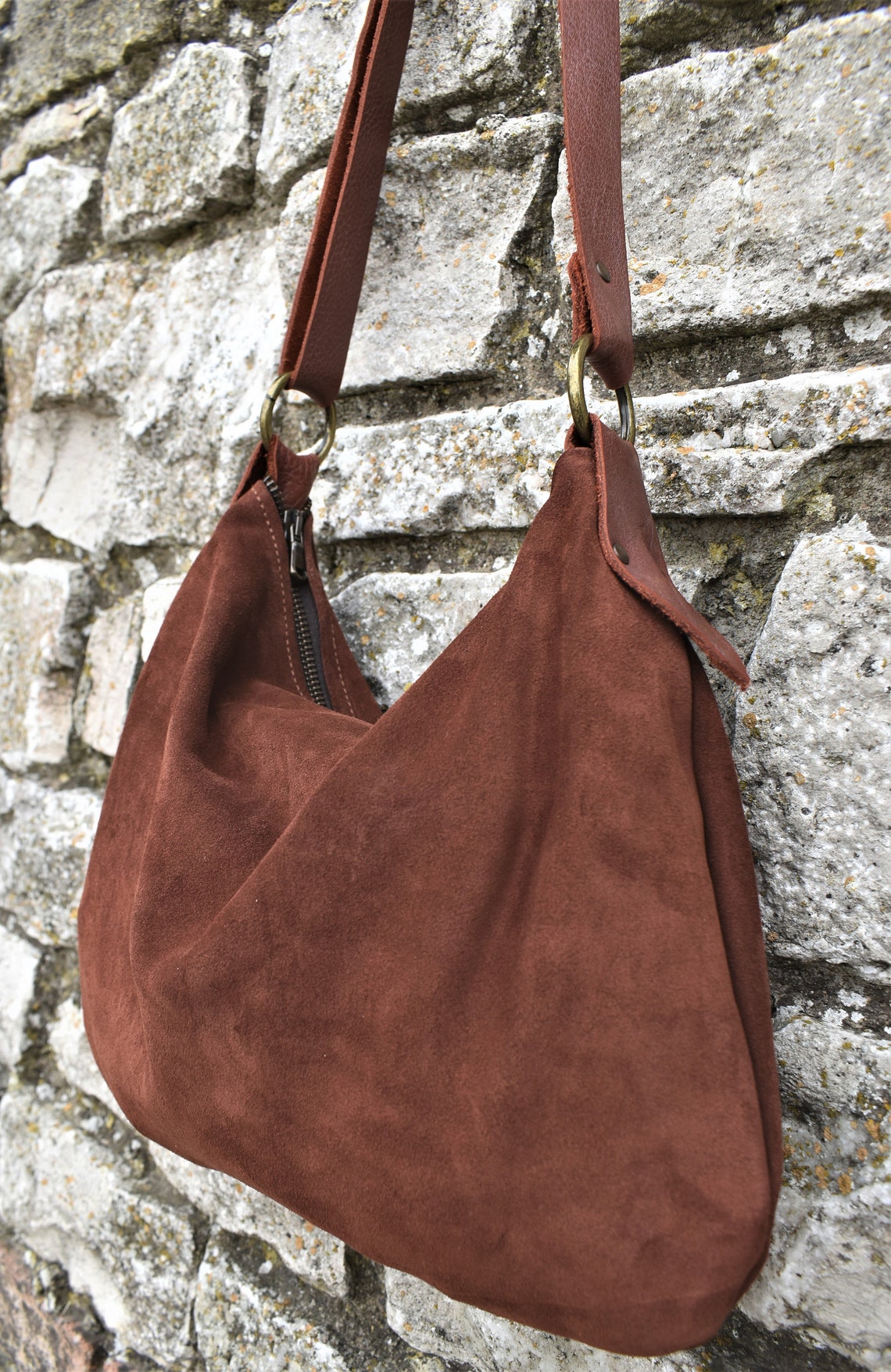 Handmade Cognac Suede Hobo Bag - Etsy