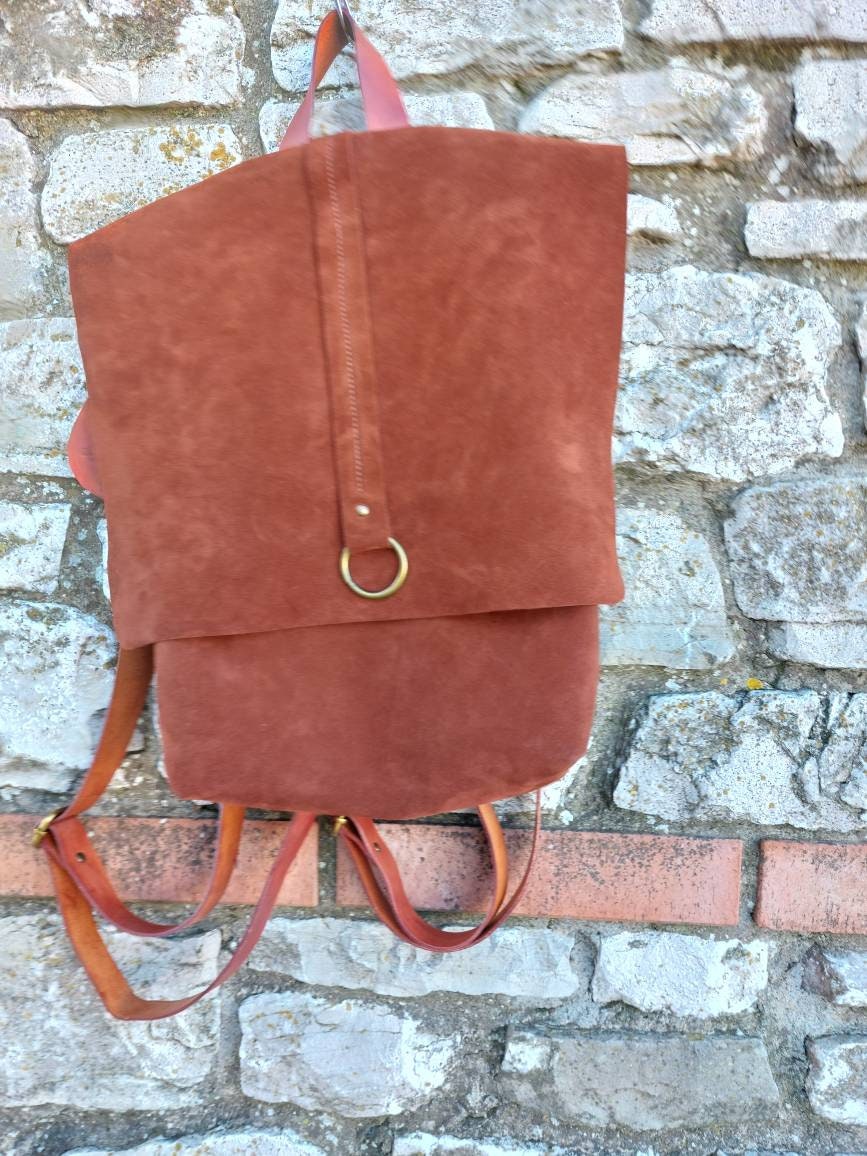 Handmade Cognac Suede Backpack - Etsy