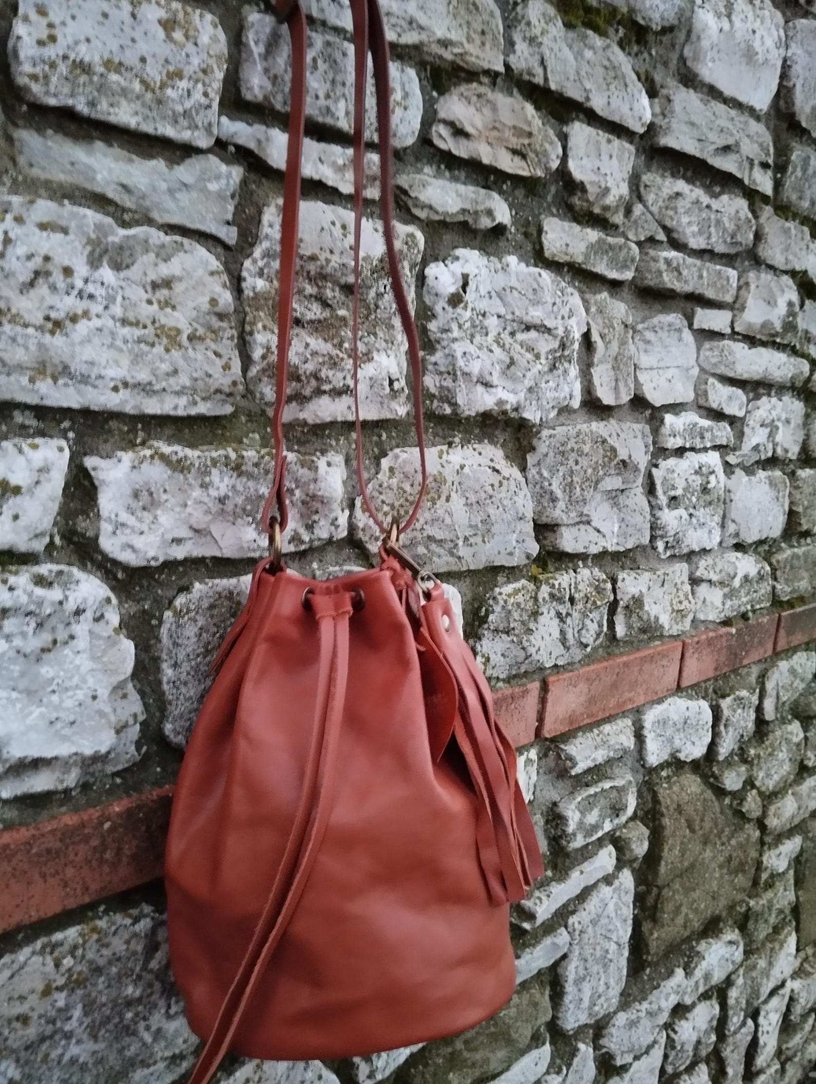 Handmade Tobacco Leather Bucket Bag - Etsy