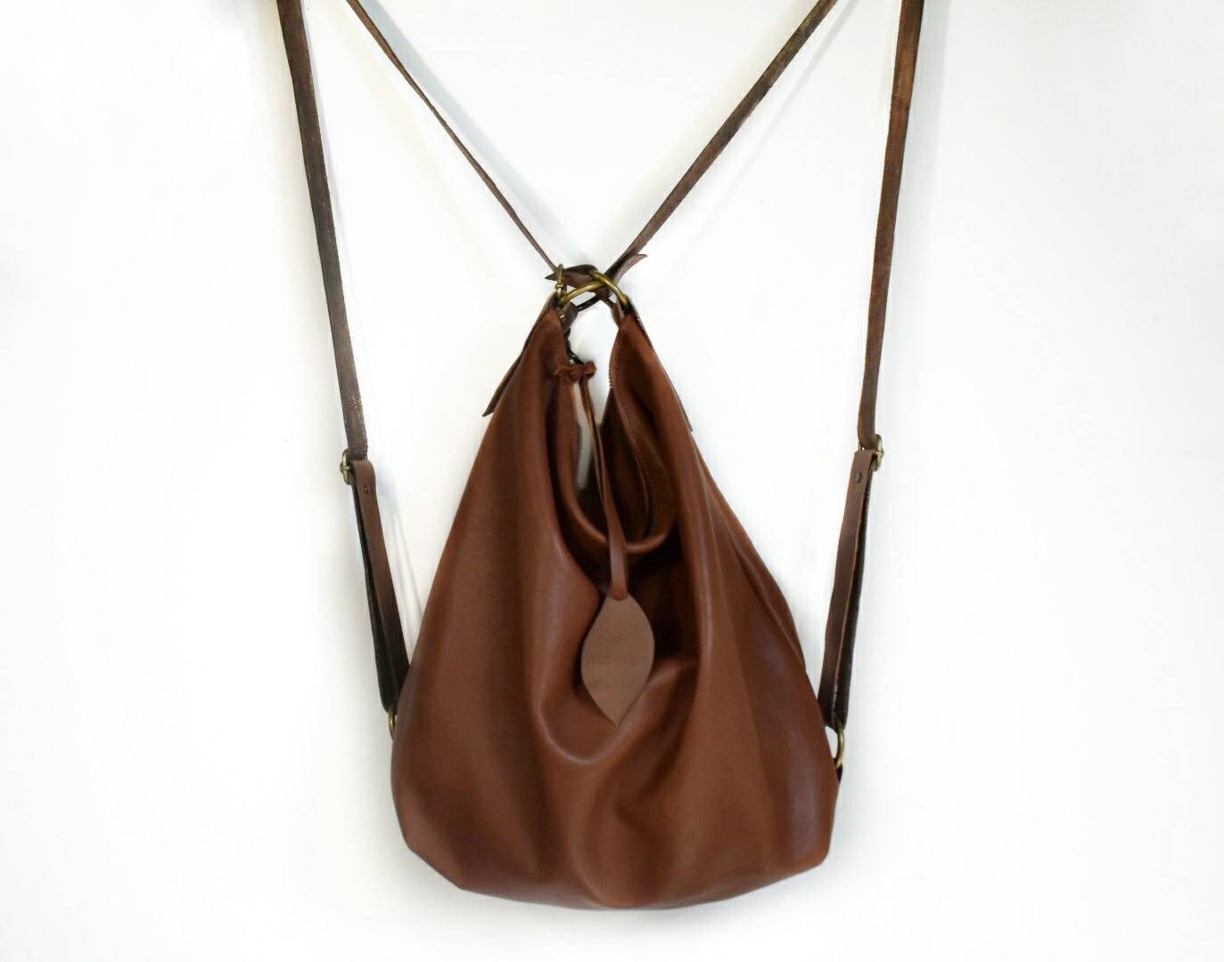 Leather Hobo Bag Bag/backpack Convertible Handmade Leather Bag | Etsy