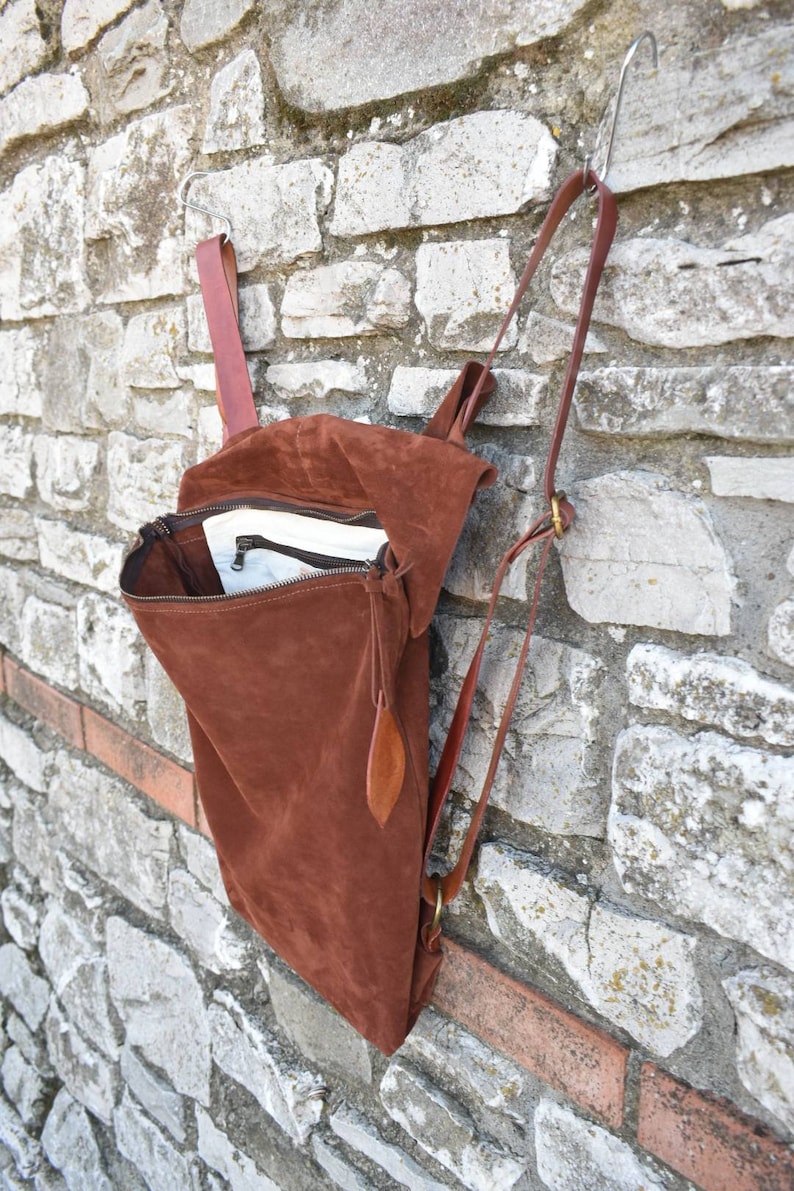 Handmade Cognac Suede Backpack - Etsy