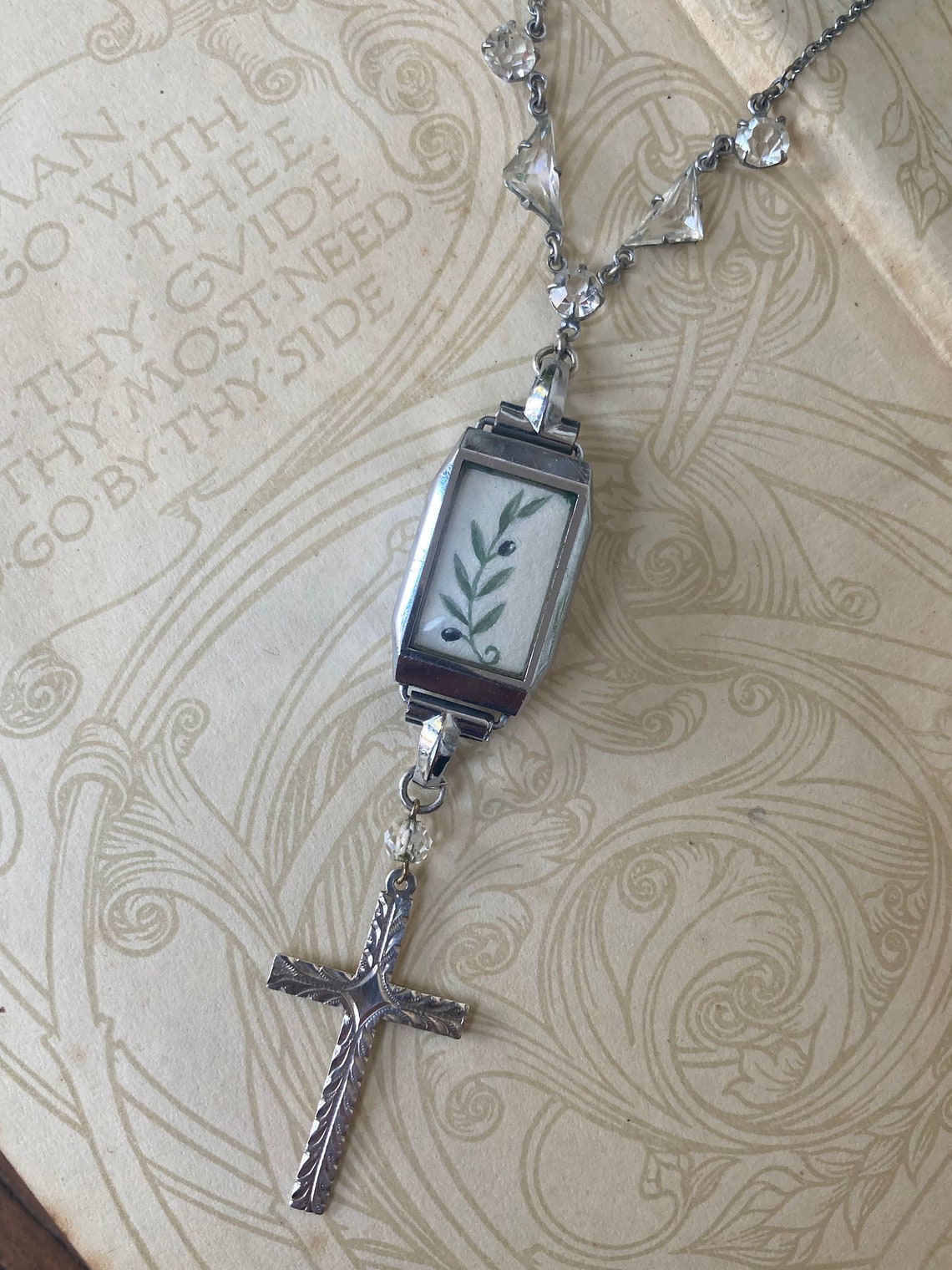 Art Deco Vintage Watch Bezel Pendant Necklace With Olive Branch ...