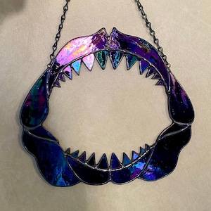 Stained Glass Shark Jaws, Iridescent Black, Shark Lover Gift - Etsy