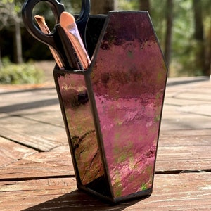Stained Glass Coffin Makeup Holder | Coffin Organizer | Goth Gift - Etsy