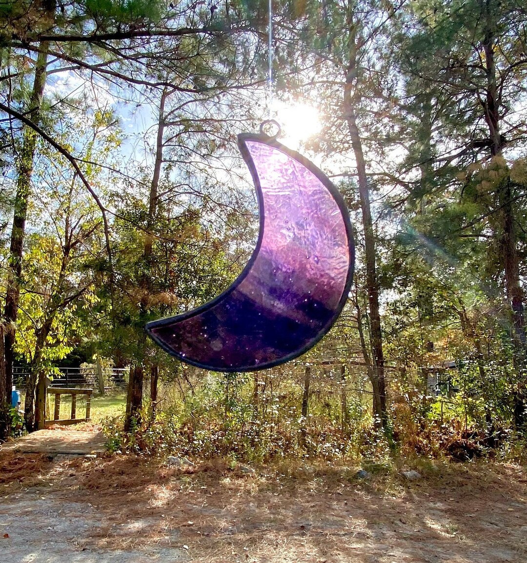 Moon Stained Glass Moon Half Moon Purple Moon Moon - Etsy