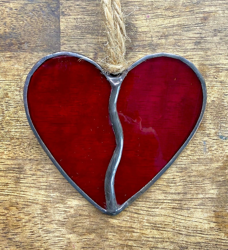 Stained Glass Red Heart Suncatcher | Broken Heart Gift - Etsy