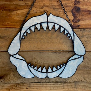 Handmade Stained Glass Shark Jaws, Shark Decor, Shark Teeth, Shark Art ...