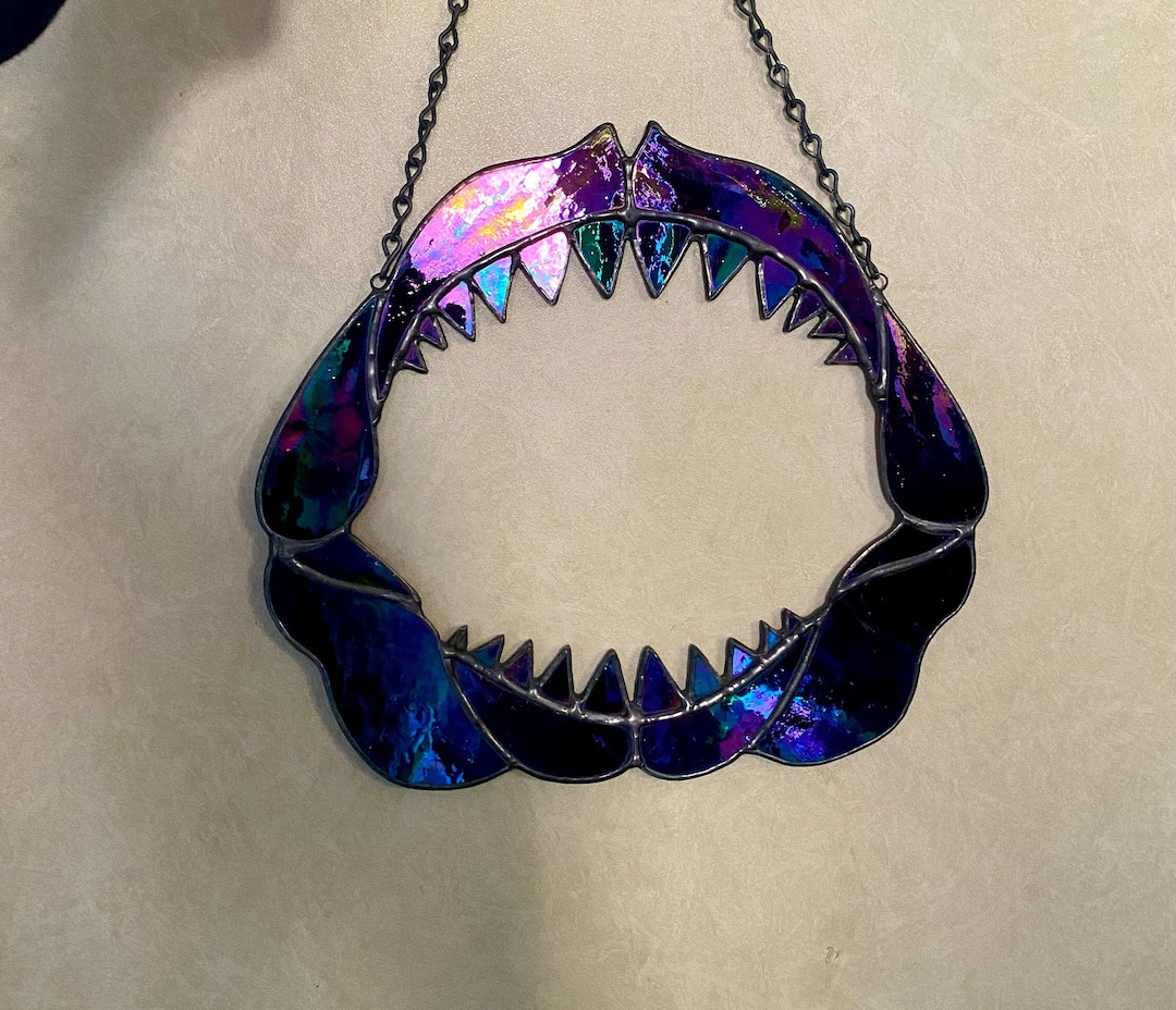 Stained Glass Shark Jaws, Iridescent Black, Shark Lover Gift - Etsy