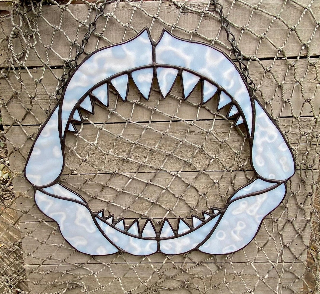 Handmade Stained Glass Shark Jaws, Shark Decor, Shark Teeth, Shark Art ...