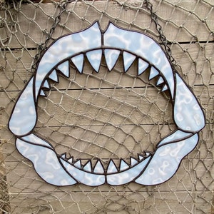 Handmade Stained Glass Shark Jaws, Shark Decor, Shark Teeth, Shark Art ...
