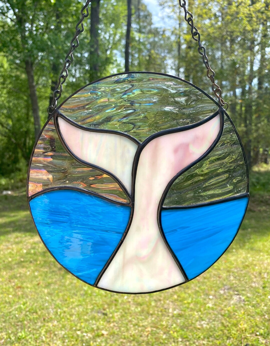 Iridescent Stained Glass Mermaid Tail Suncatcher: Coastal Wall Art - Etsy