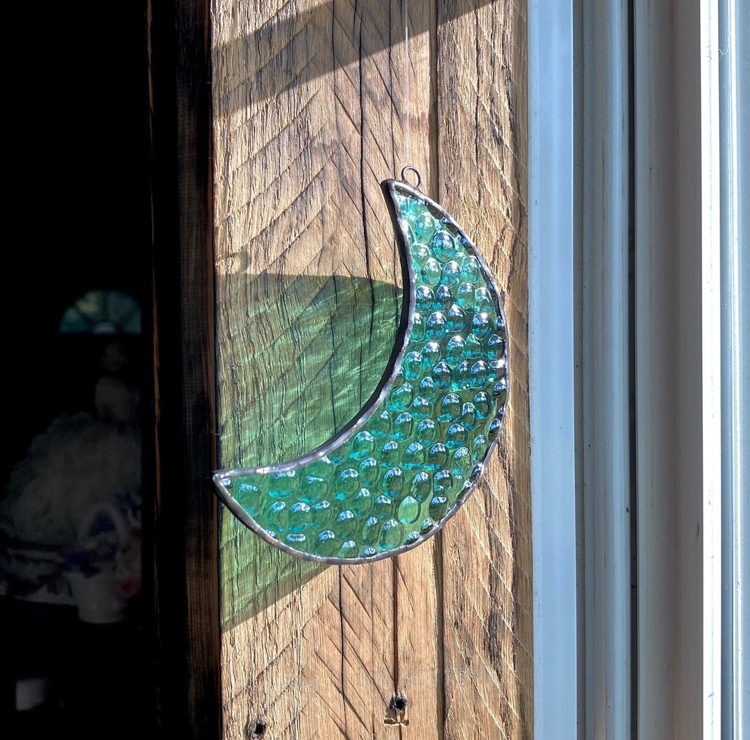 Moon Stained Glass Moon Half Moon Moon Suncatcher Crescent - Etsy