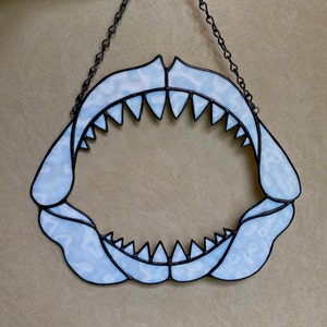 Handmade Stained Glass Shark Jaws, Shark Decor, Shark Teeth, Shark Art ...